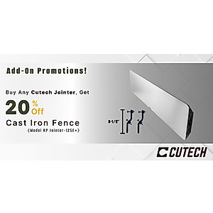 Cutech RP Jointer-125E+ 24" x 6" Cast Iron Fence with 8½" Fence Enhancement Brackets