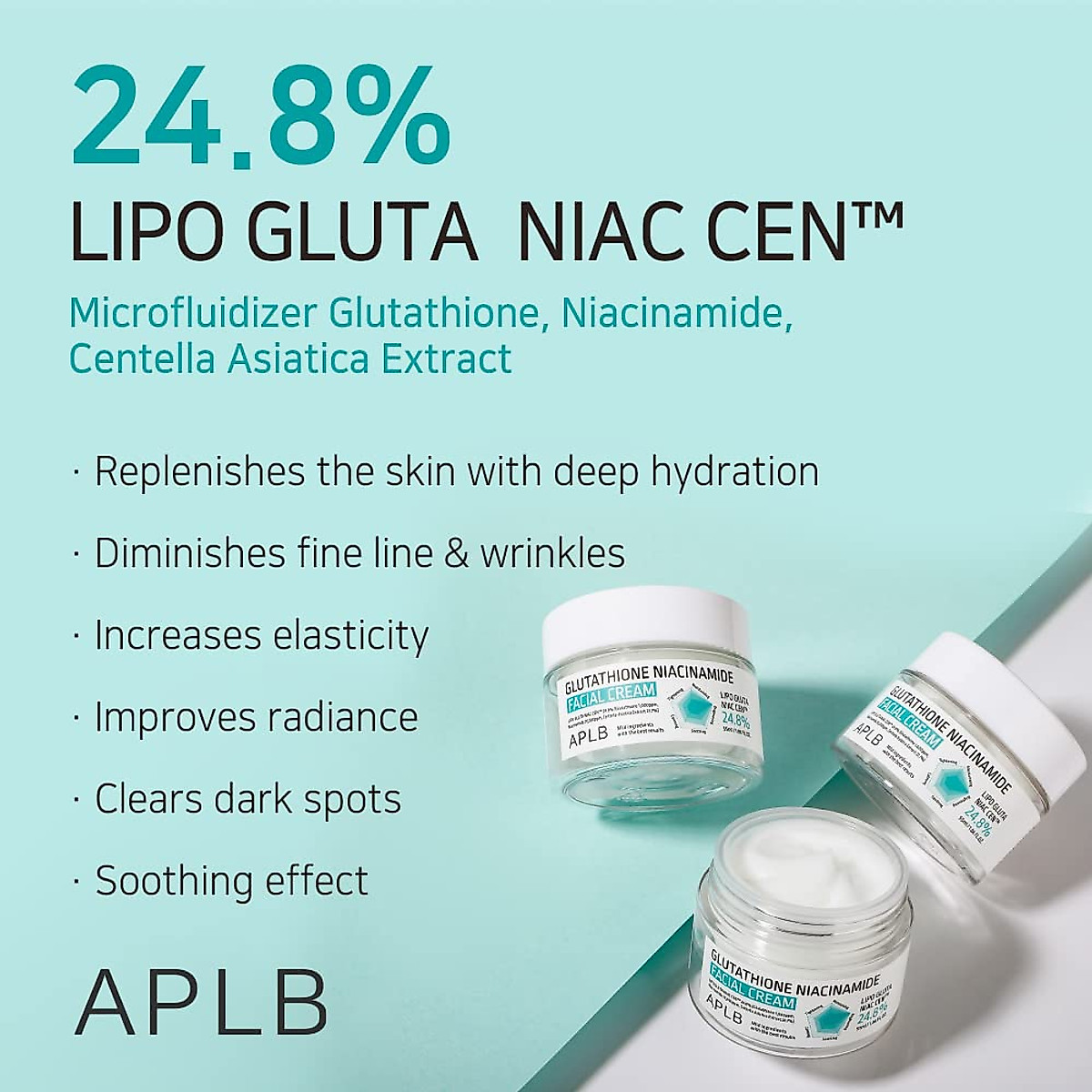 APLB Glutathione Niacinamide Facial Cream | LIPO GLUTA NIAC CEN™ 24.8% 1.86 FL.OZ/Korean Skincare, Deep hydration, Niacinamide, Improve skin elasticity, Improve skin texture