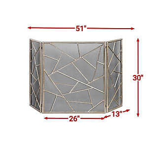 Modern Abstract Silver Panels Fireplace Screen | Tiled Shapes Champagne