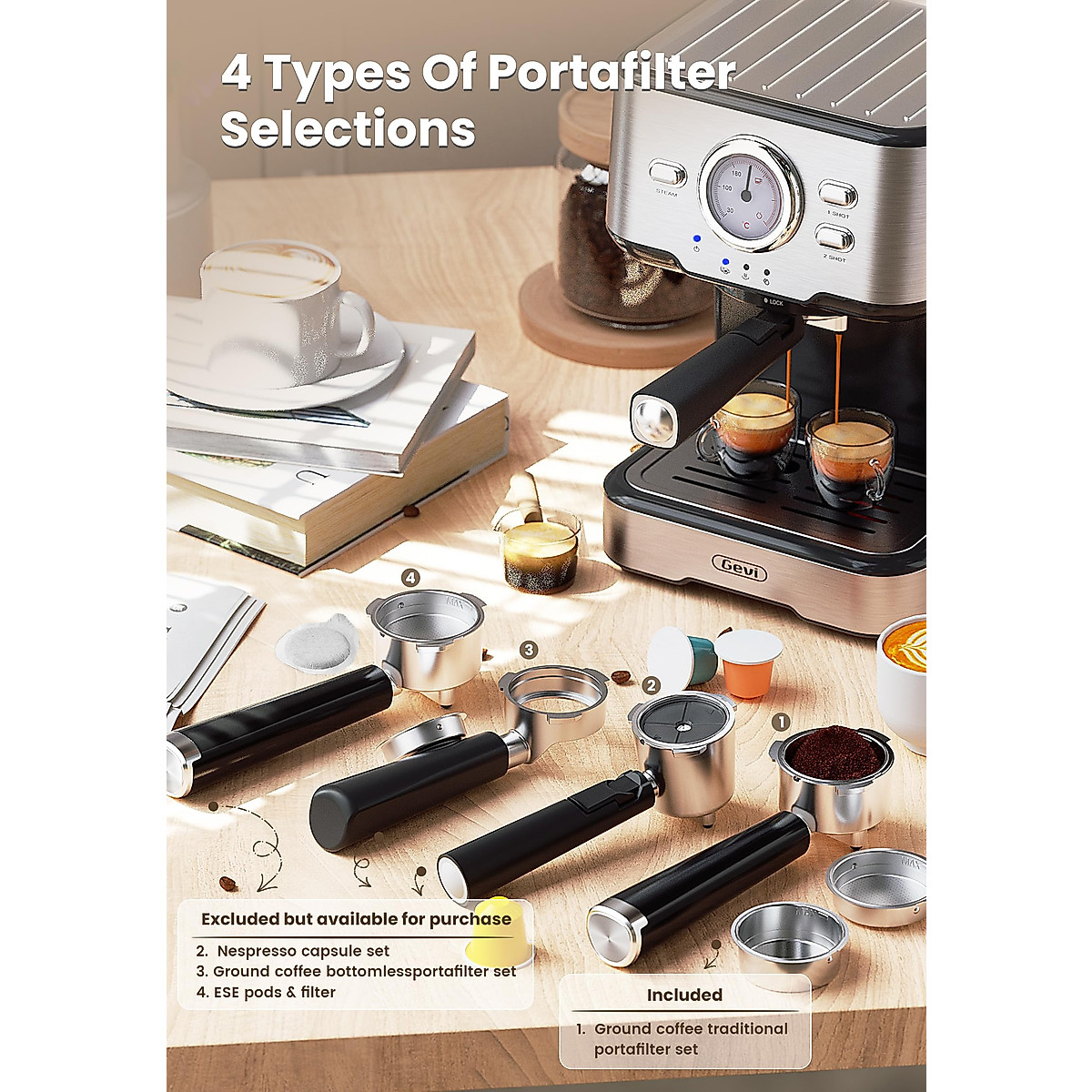 Gevi Espresso Machine High Pressure,compact espresso machines with Milk Frother Steam Wand,Professional Coffee，Cappuccino,Espresso,Latte,Macchiato Maker for home,espresso maker