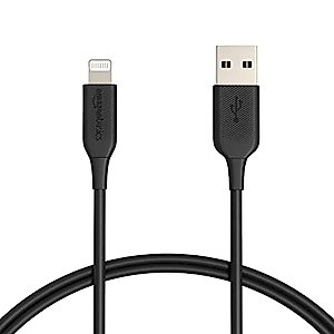 Amazon Basics 2-Pack USB-A to Lightning ABS Charger Cable, MFi Certified Charger for Apple iPhone 14 13 12 11 X Xs Pro, Pro Max, Plus, iPad, 3 Foot, Black