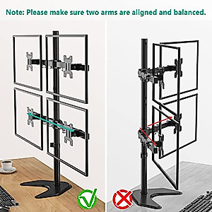 WALI Quad Monitor Stand, Free Standing 4 Monitor Stand Fully Adjustable Desk Mount Fits Monitors up to 27 Inch, Holds up to 17.6 lbs per Arm (MF004), Black