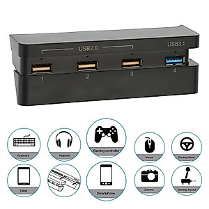 for PS4 Slim Gaming Console Hub, USB2.0 x 3+USB3.0Expansion Adapter, High Speed USB Hub Adapter, Plug and Play, USB Charger Controller Splitter, Compatible USB 3.1/2.0