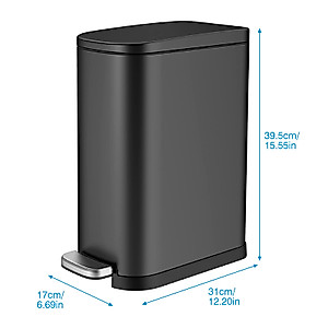 BETHEBEST 10 Liter/ 2.6 Gallon Black Bathroom Trash Can with Lid,Slim Step Trash Can with Removable Inner Bucket for Bathroom,Bedroom,Office