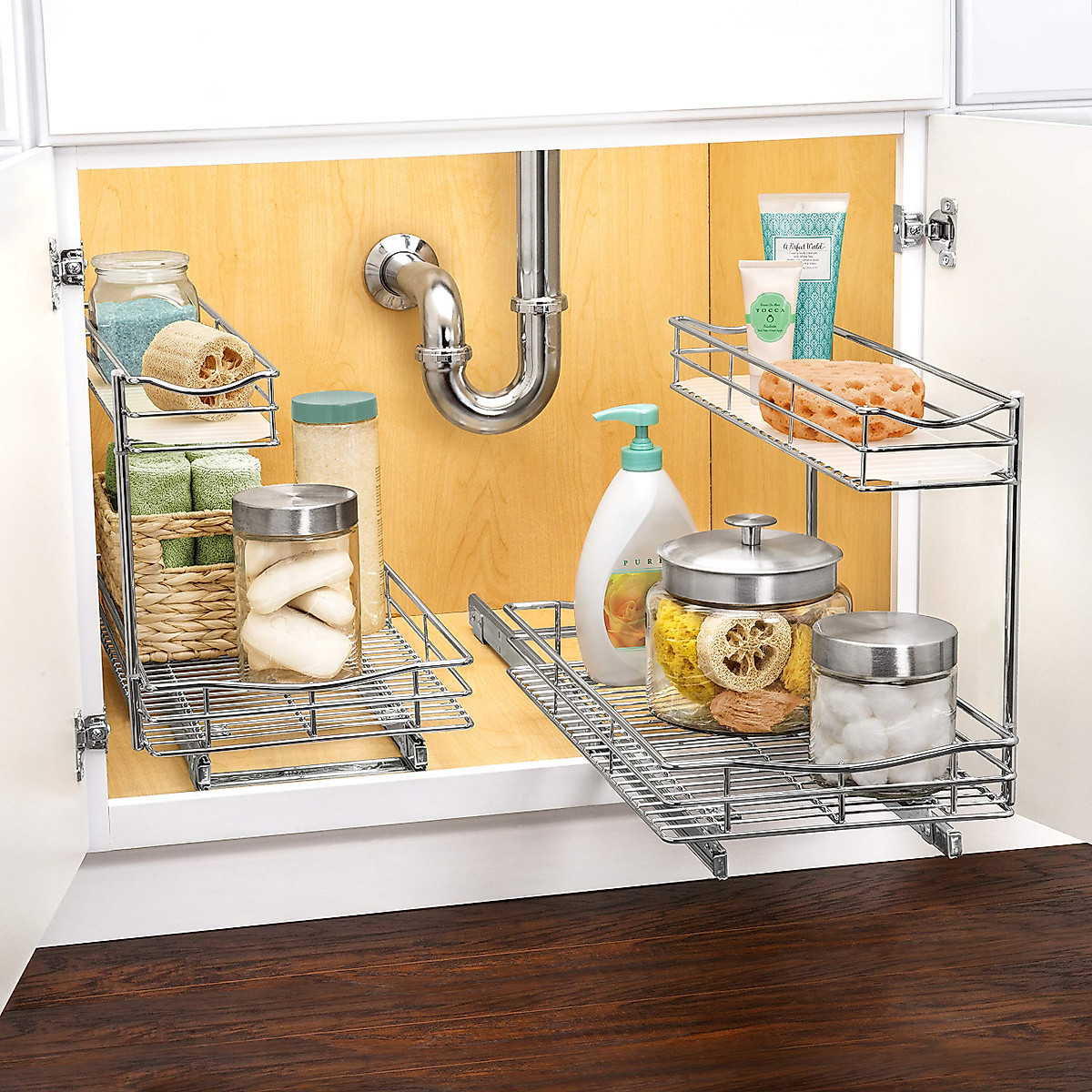 Lynk Professional® Slide Out Under Sink Cabinet Organizer - Sliding Storage for Inside Kitchen Cabinet or Under Sink - 11.5 in. wide x 18 inch deep - Chrome