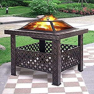 QHYXT Outdoor Fire Pit Garden Terrace Wood Burning Fire Pit Bowl Barbecue Table, Terrace Patio Lawn Backyard Barbecue Party Bonfire Outdoor Fireplace, 66cm