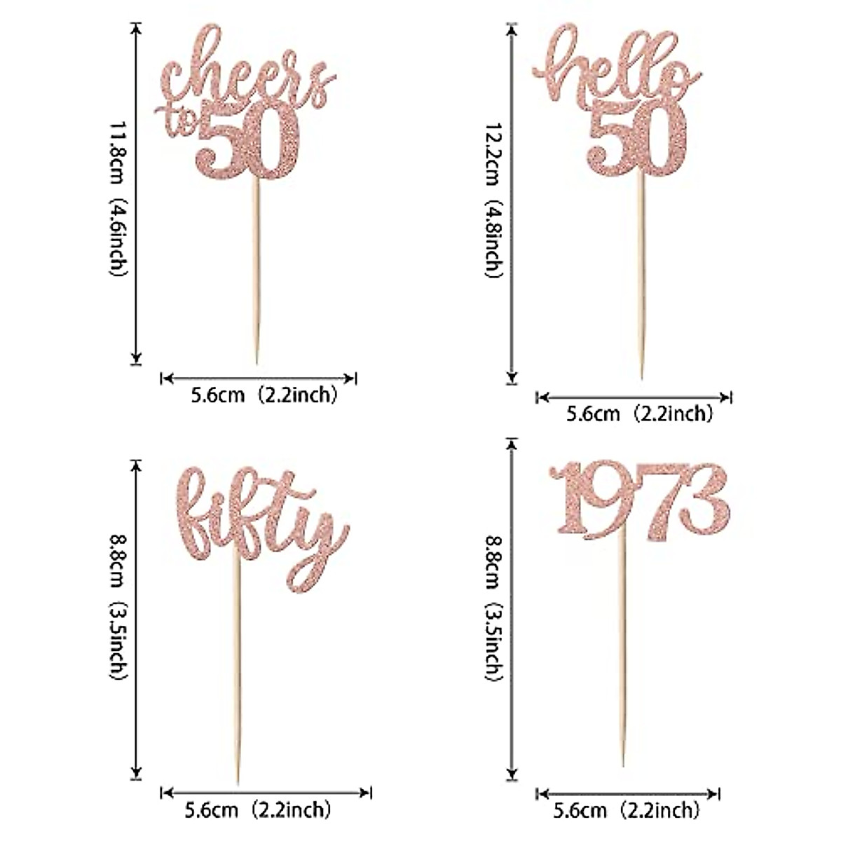 24 Pack 50th Birthday Cupcake Toppers Glitter Fifty Since 1973 Hello 50 Years Birthday Cupcake Picks Cheers to 50 Cake Decorations for Happy 50th Birthday Anniversary Party Supplies Rose Gold