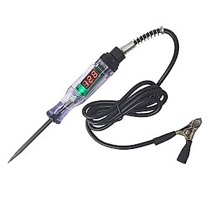 Car Truck Circuit Test Pen, 3-70V Digital Electric Circuit LCD Tester Test Light Car Truck Voltage Probe Pen, DC Voltage Test Light with Voltmeter & Portable Spring Wire (Black - (3-24V))