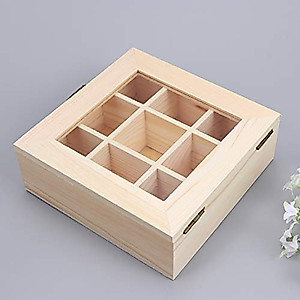 Gatuida Tea Box for Tea Bags Organizer, Wooden Tea Storage Organizer with Clear Top Window, 9 Compartments Eco-Friendly Tea Bag Holder, Multi-Functional Storage Box