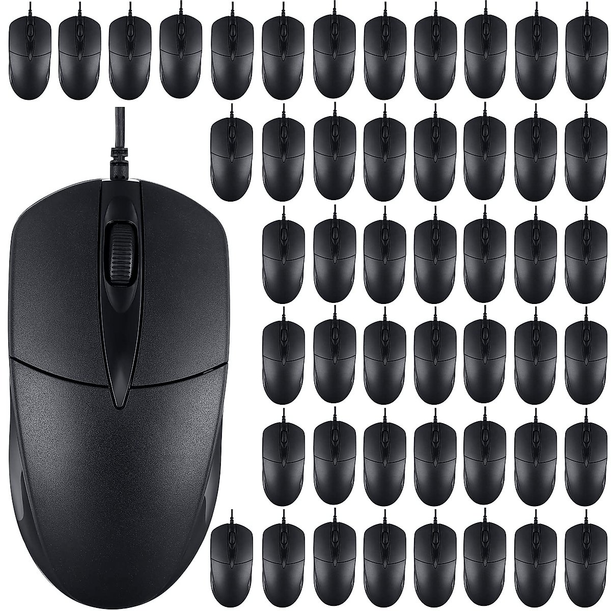Kathfly 50 Pcs Black Wired USB Computer Mouse Bulk 1000 DPI 3 Button Corded Mouse with Home Office Noiseless Simple USB Mouse for Computer Laptop Desktop PC