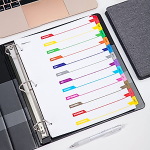 Amazon Basics 12 Tab Monthly Dividers for 3 Ring Binder, Customizable Table of Contents Page, Multicolor, 10-Pack