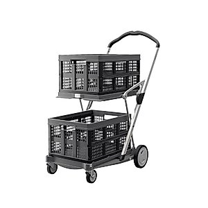 CLAX® The Original | Made in Germany | Multi Use Functional Collapsible Carts | Mobile Folding Trolley | Storage Cart Wagon | Shopping Cart with 2 Storage Crates | platform truck (Light Grey)
