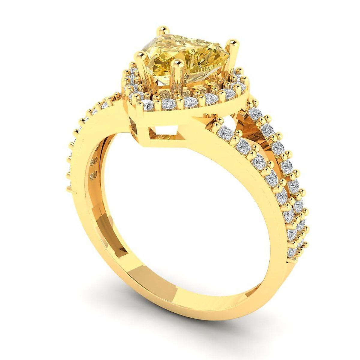 Clara Pucci 1.72ct Heart cut Custom Engraving Solitaire Halo split shank Natural Citrine Statement Art Deco Ring 14k Yellow Gold Size 7