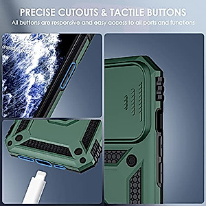 Fewdew for iPhone 13 Pro Max Stand Case with Slide Camera Cover & Kickstand, Military Grade Shockproof Heavy Duty Protective Cover Case for iPhone 13 Pro Max 6.7 inch 2021 Alpine Green