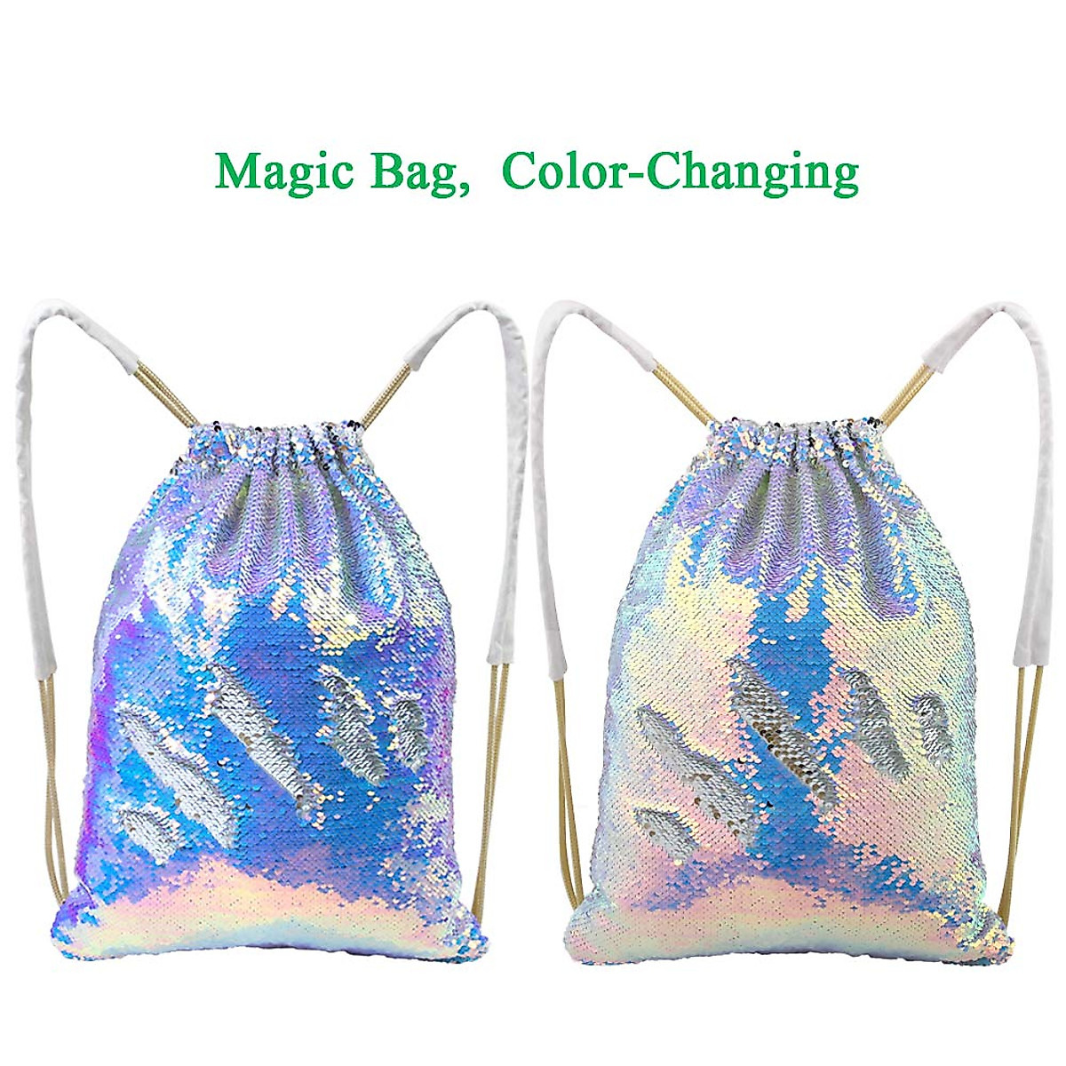 MHJY Sparkly Drawstring Backpack Mermaid Sequin Dance Bag Sports Gym Beach Swim Backpack Birthday Easter Gift Bag