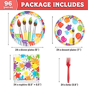 DECORLIFE Paint Party Supplies Serve 24, Paint Party Decorations Plates and Napkins Sets, Art Birthday Party Decorations for Kids Adults, 96 PCS