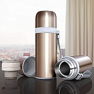 SUPKIT Small Coffee Thermos, Stainless Steel Thermos Cup, BPA Free, Insulated Water Bottle for Hot Drink and Cold Drink, Perfect for Biking, Camping, Office, Car or Outdoor Travel (12 oz, Silver)