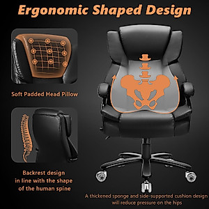 500lbs Heavy Duty Office Chair with Dual Rubber Wheels, Big and Tall Office Chair for Heavy People, Extra Wide Executive Chair with Ergonomic Lumbar Support (Dual Wheels Black)