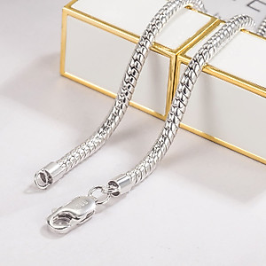 Dankadi Italy 925 Sterling Silver Snake Chain Necklace Men & Women 3MM-4MM Rolo Link Round Chain Chokers 16 "18 "20" 22 "24" 26 "28" 30" Unisex Fine Jewelry Gift (4MM, 24 inches)