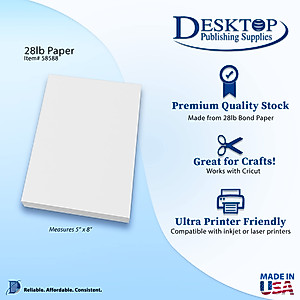 Bright White Blank 5x8 Paper - Premium Feel 70lb Text - 100 Pack
