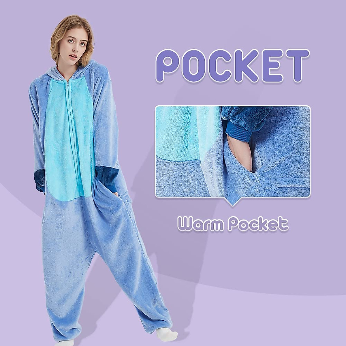 JULGIRL Unisex Adult Onesie Pajamas Flannel Halloween Funny Cosplay Animal One Piece Costume for Women and Men Blue