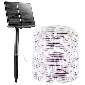 Solar Rope String Lights Outdoor 72Ft 200 Led Waterproof Solar Powered Fairy Lights with 8 Lighting Modes, Copper Wire PVC Tube Lights for Garden Wedding Christmas Party DIY Decor(Pure White, 1 Pack)
