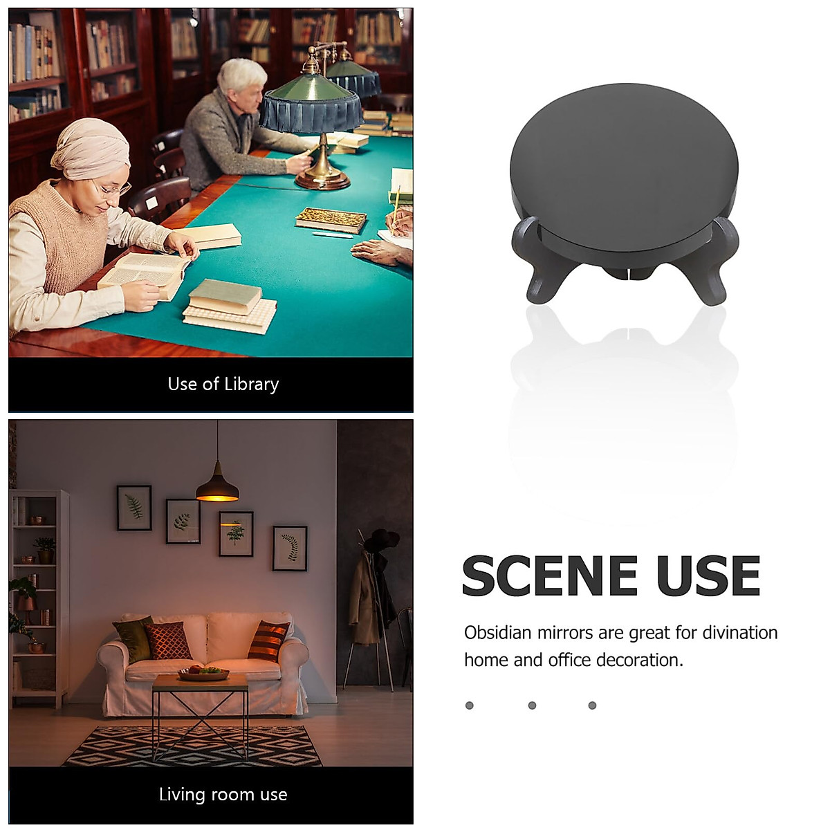 VOSAREA Obsidian Scrying Mirror Natural Black Obsidian Stone Circle Disc Round Plate Feng Shui Mirror for Office Home Desk Decor Crafts