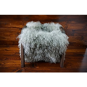 MILABERT Oak Wood Magazine Rack with Genuine Silver Norwegian Pelssau Sheepskin Rug - Soft Curly Wool - Design Furniture (MR11)