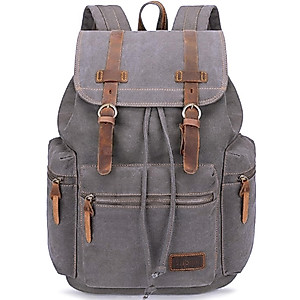 Bluboon Vintage Backpack Leather Trim Casual Bookbag Men Women Laptop Travel Rucksack