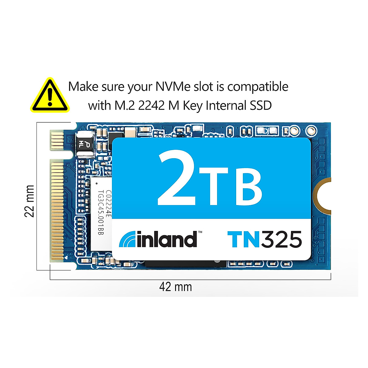 INLAND M.2 2242 2TB SSD NVMe PCIe Gen 3x4 Internal Solid State Drive 3D NAND TLC Read/Write Speed Up to 2,400/2,100 MB/s