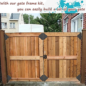 Fence Gate Kit (8 Brackets) Wood Gate Brace Gate Hardware Anti Sag DIY Timber Gate Hinge Bracket, Come with an Auto-Lock Latch