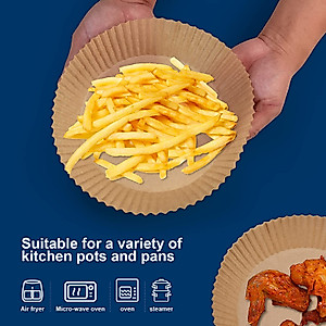100 Pcs Air Fryer Disposable Paper Liners, Round Air Fryer Paper Liners, Natural Parchment, Nonstick, Oil Resistant, Food Grade Paper Liners for Baking Baking Microwaves (6.3")