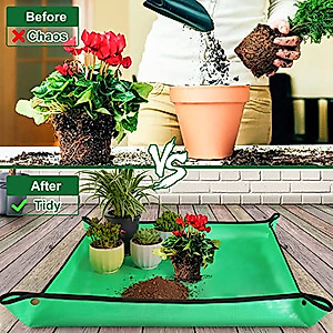 Repotting Mat for Indoor Plant Transplanting and Mess Control 27"x 27" Thickened Waterproof Potting Tray Foldable Succulent Potting Mat Portable Gardening Mat Garden Gifts for Women & Men Green