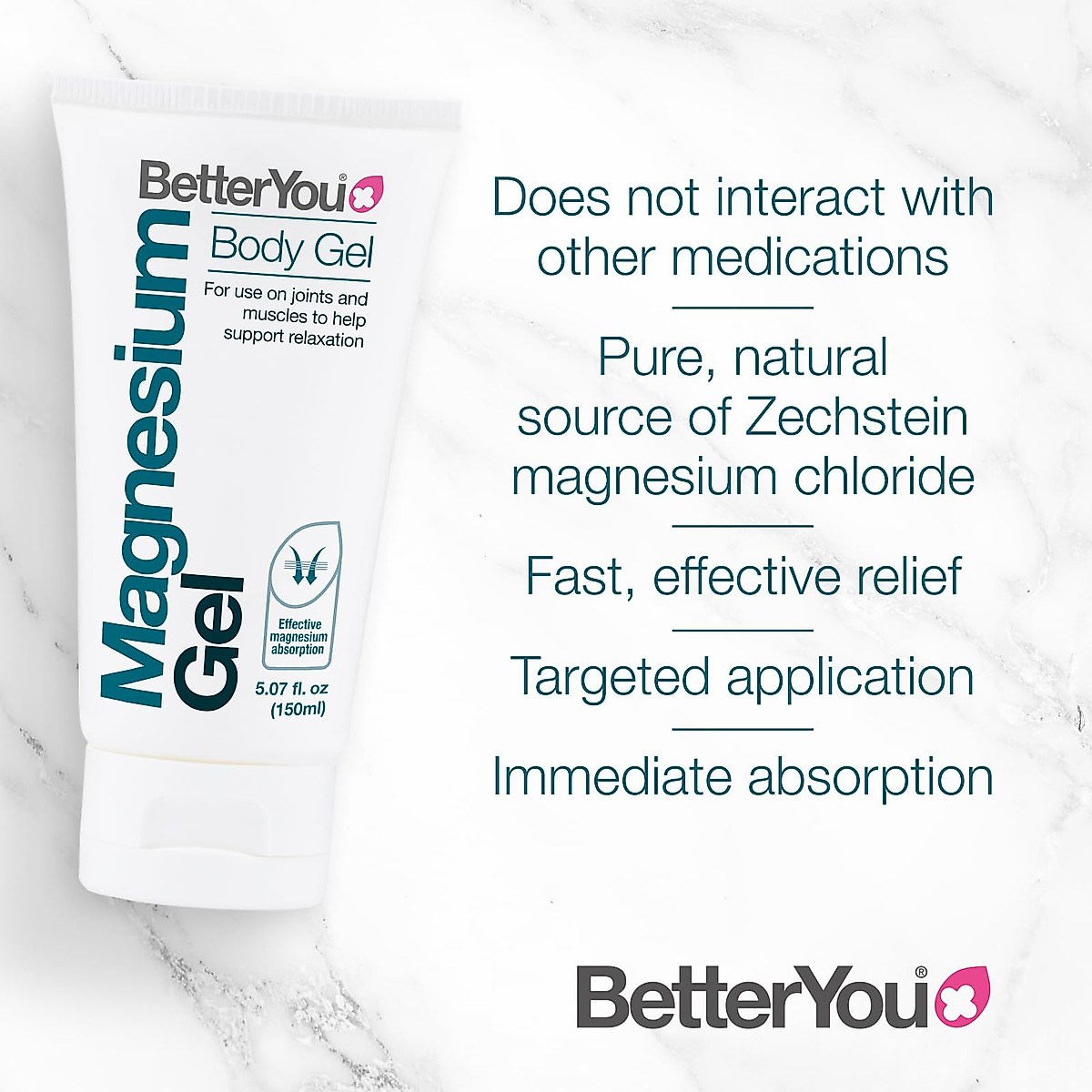 BetterYou Magnesium Gel - Relaxing Muscle Rub - Topical Magnesium for Effective Absorption - Tense Joint Support and Sore Muscle Relief - 5.07 oz