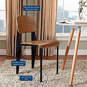 Modway Cabin Modern Wood and Metal Kitchen and Dining Room Chair in Walnut Black