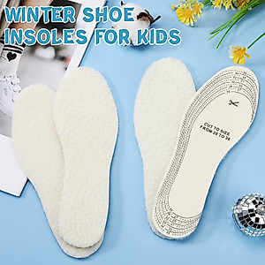 2 Pair Winter Shoe Insoles for Kids Wool Fleece Insoles Sheep Wool Shoe Insert Fluffy Wool Flat Brioche for Sneakers and Boots, Warm and Soft, Beige