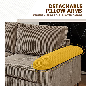 HOOOWOOO Corduroy Sectional Couch,100" L Shaped Sofa with Left Facing Chaise,Modern Comfy Deep Seat Couch for Living Room Office Small Space,Camel Brown