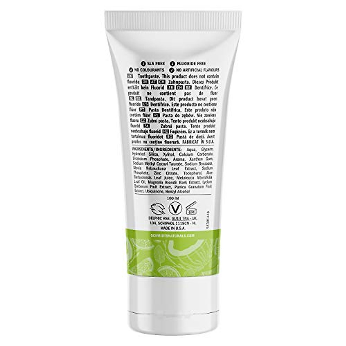 Schmidt's toothpaste With Vitamins and Botanical Extracts, Coconut + Lime, Helps Whiten Teeth, Fluoride Free 4.7 oz 6 Count