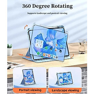 Keyboard Case for iPad 10th Generation 2022, iPad 10 Case with Keyboard, Rotating Clear Back Cover with Pencil Holder and Detachable Round Keys Keyboard for 2022 Release A2696 A2757 A2777 (Blue)