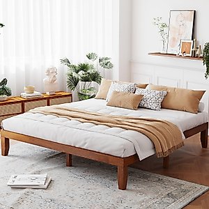 Giantex 14 Inch King Wood Platform Bed Frame, Minimalist Style Mattress Foundation with Solid Rubber Wood, Heavy Duty Wood Slat Support, Without Headboard, Easy Assembly, No Box Spring Needed, Walnut