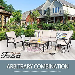 Festival Depot Patio Coffee Table Rectangle Metal Table with Wood Grain Tabletop All-Weather Outdoor Furniture for Deck Poolside Garden (25.2" x 46.5" x 18.3")