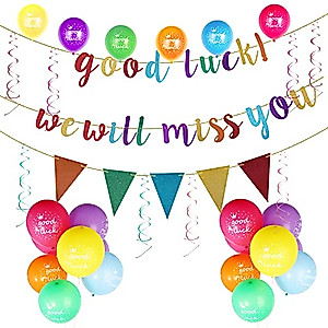 Retirement Decorations, Good Luck We Will Miss You Banner Party Balloons Farewell Banner Triangle Going Away Party Decorations for Coworker Friends Graduation Men Women (Colorful)