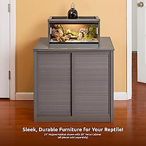 New Age Pet ECOFLEX 24-Inch Mojave Reptile Lounge in Grey - Durable Wood Plastic Composite Habitat with Ventilated Side Panels, Removable Sliding Glass Doors, and Mesh Screen Top