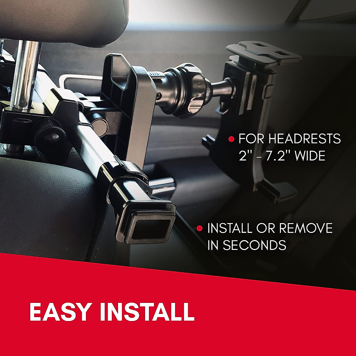 Macally Tablet Mount for Car - iPad Holder with Folding Table Tray - 360 Rotatable - Compatible with Tablets 4.5-10" Wide