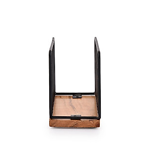 EDHAS Black Iron Wire Tabletop Upright Napkin Holder with Mango Wood Base for Kitchen Dinner Table, Countertop (6" x 3" x 4.5")