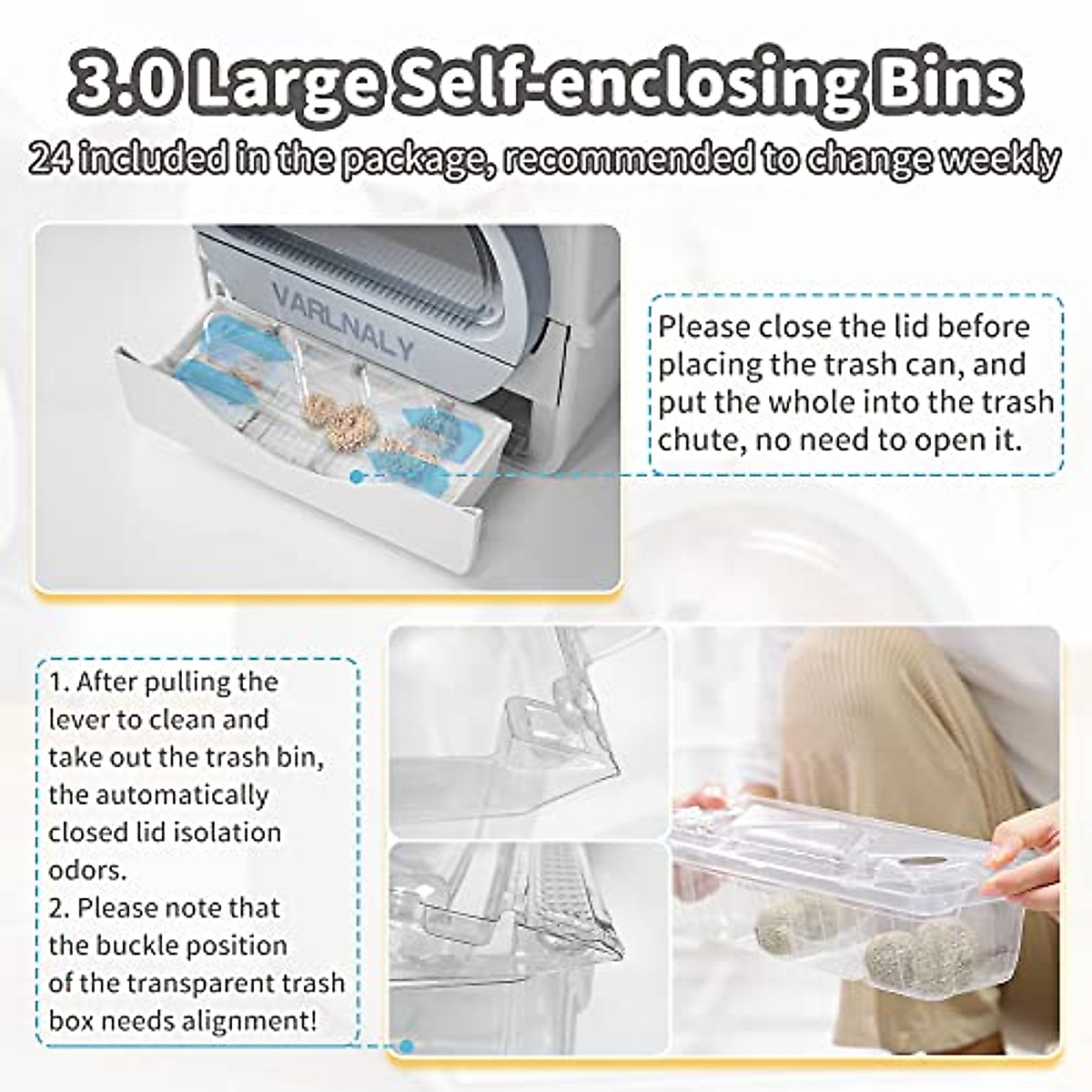 VARLNALY 4.0 Pull-Out Non-Electric Automatic Cat Litter Box Replacement Trash Box 24PCS