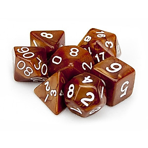 Wiz Dice 7 Die Polyhedral Dice Set - Copper Sands (Brown Glitter) with Velvet Pouch