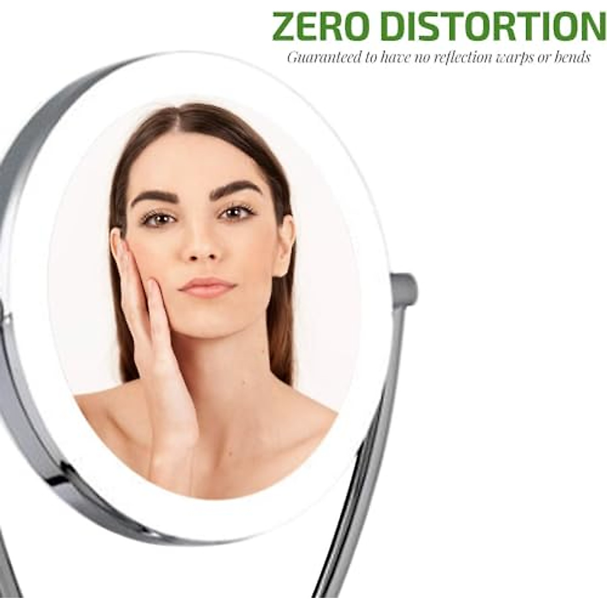 Ovente 8" Lighted Tabletop Makeup Mirror with 1X/10X Magnification, Double-Sided Magnifying Vanity Mirror, Dimmable LED Lights, 360° Swivel Design and Dual Power Supply, Polished Chrome MLT75CH1X10X