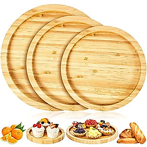 3 Pcs Round Wood Tray Round Serving Trays Set Bamboo Wood Board for Food Wooden Plates Serving Board for Cheese Appetizer Charcuterie Food Vegetables Dessert Home Party 11.8" 9.8" 7.9"