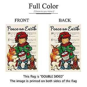 ORTIGIA Christmas Peace on Earth Garden Flag 12x18 Inch The Little Drummer Boy Flag Burlap Vertical Double Sided Christmas Nativity Religions Dog Yard Flag for Outside Farmhouse Xmas Winter Holiday Yard Outdoor Decoration